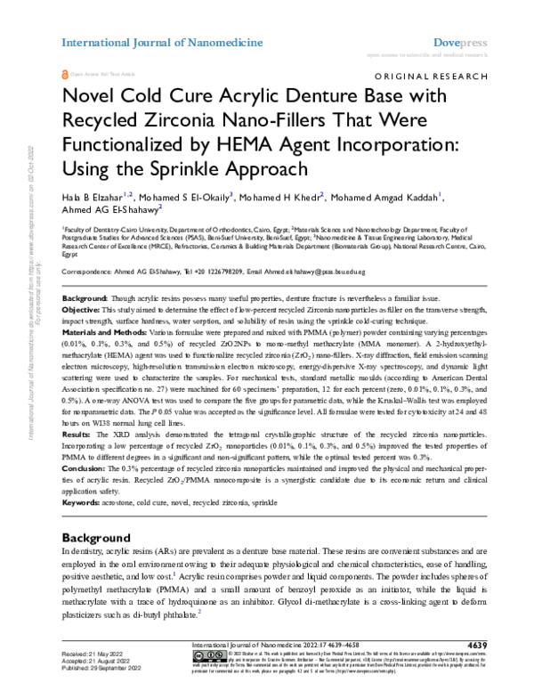 (PDF) Novel Cold Cure Acrylic Denture Base with Recycled Zirconia Nano ...