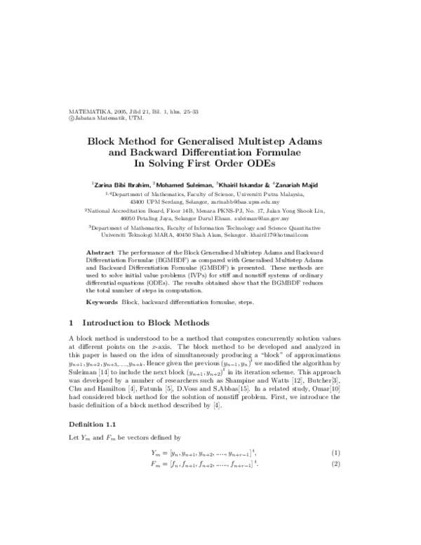 (PDF) Block Method for Generalised Multistep Adams and Backward Differentiation Formulae In ...