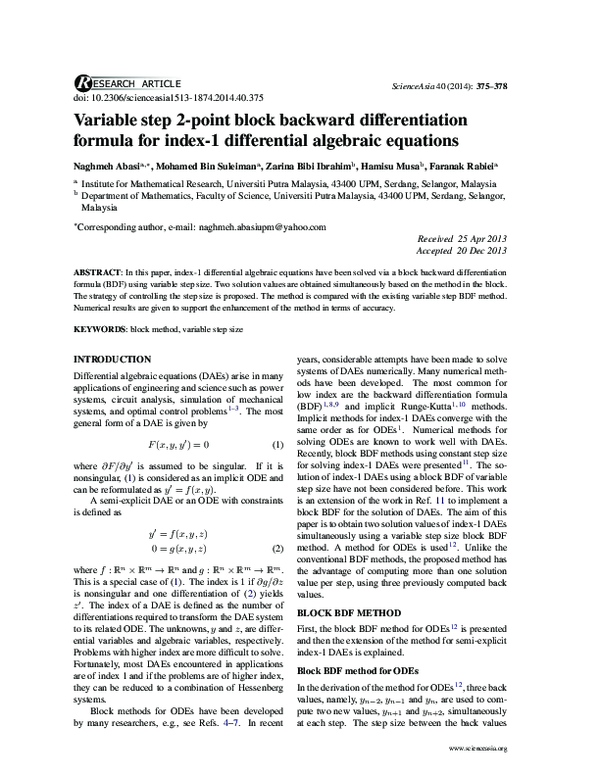 Pdf Variable Step 2 Point Block Backward Differentiation Formula For