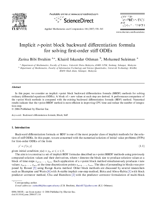 (PDF) Implicit r-point block backward differentiation formula for ...