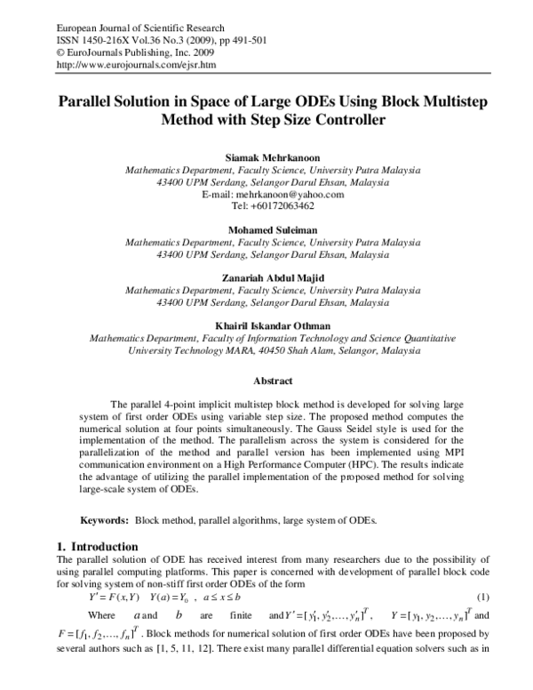 (PDF) Parallel Solution in Space of Large ODEs Using Block Multistep ... (PDF) Parallel Solution in Space of Large ODEs Using Block Multistep ...