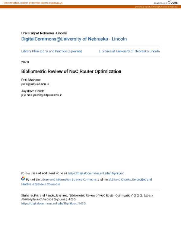 (PDF) Bibliometric Review of NoC Router Optimization | Jayshree Pande - Academia.edu