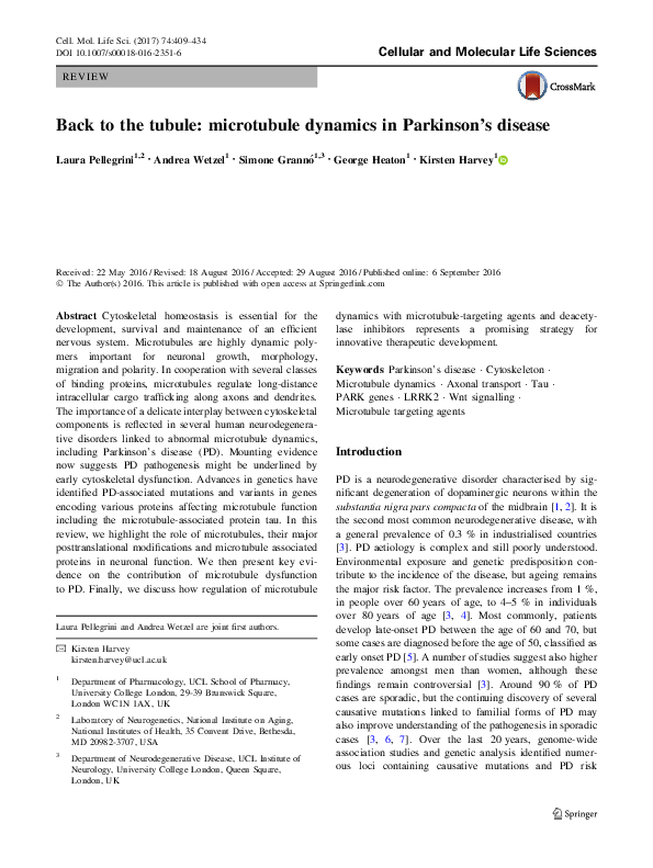(PDF) Back to the tubule: microtubule dynamics in Parkinson’s disease