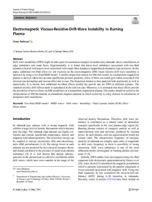 (PDF) Electromagnetic Viscous-Resistive-Drift-Wave Instability in ...