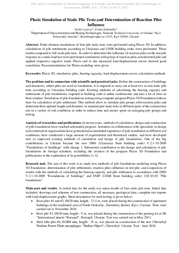 (PDF) Plaxis Simulation of Static Pile Tests and Determination of ...