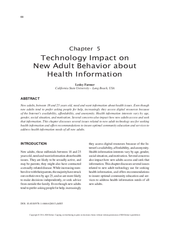 (PDF) Technology Impact on New Adult Behavior about Health Information