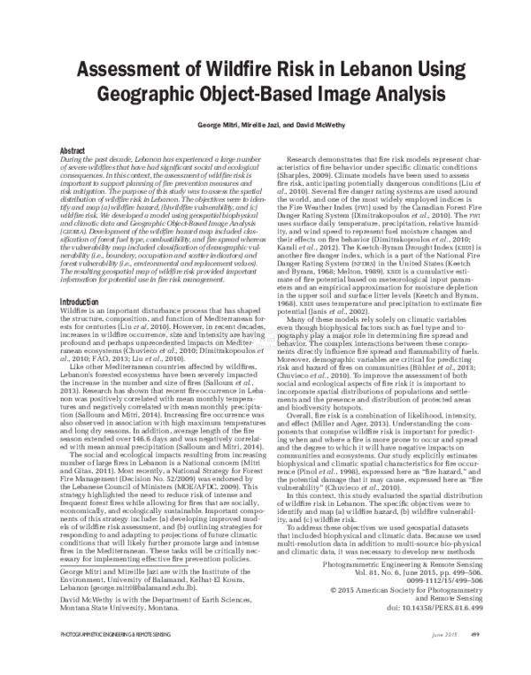 (PDF) Assessment of Wildfire Risk in Lebanon Using Geographic Object ...