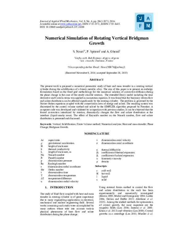 (PDF) Numerical Simulation of Rotating Vertical Bridgman Growth