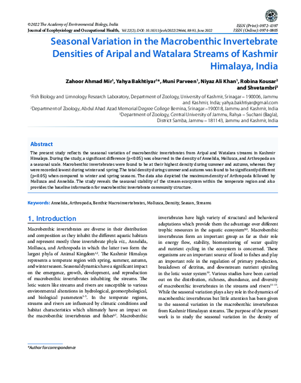 (PDF) Seasonal Variation in the Macrobenthic Invertebrate Densities of ...
