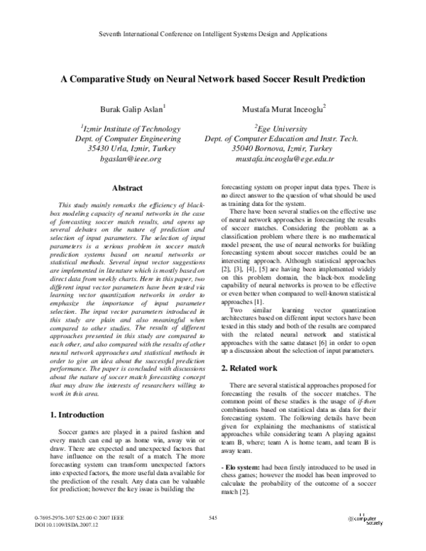 (PDF) A Comparative Study on Neural Network Based Soccer Result Prediction