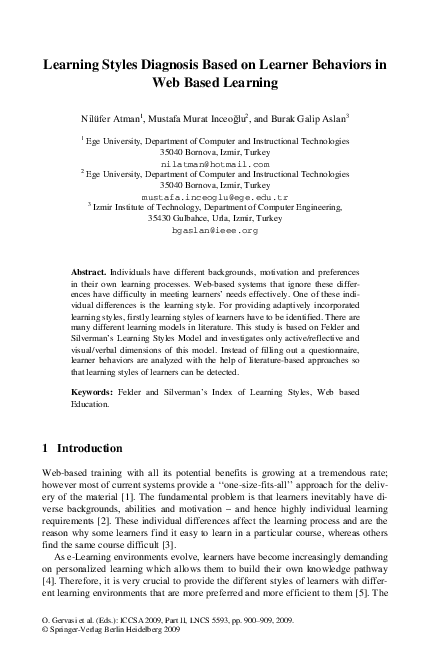 (PDF) Learning Styles Diagnosis Based on Learner Behaviors in Web Based Learning