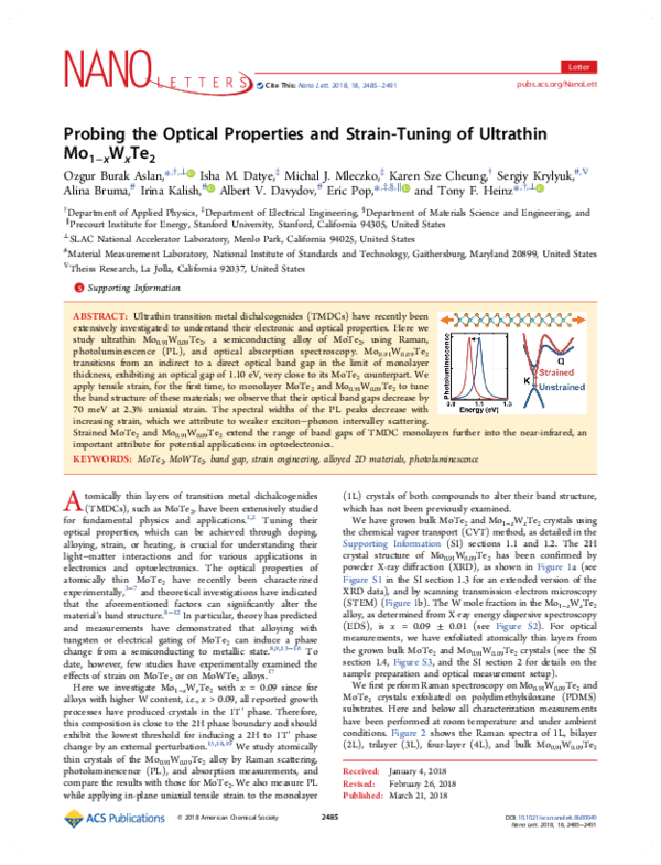 (PDF) Probing the Optical Properties and Strain-Tuning of Ultrathin Mo1–xWxTe2