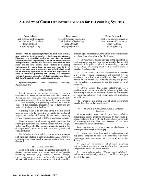 (PDF) A review of cloud deployment models for e-learning systems | Burak Aslan - Academia.edu