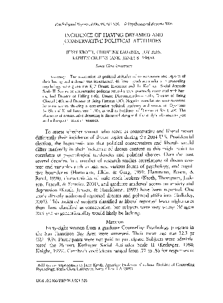 (PDF) Incidence of Having Dreamed and Conservative Political Attitudes 1