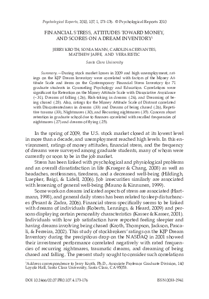 (PDF) Financial Stress, Attitudes Toward Money, and Scores on a Dream ...