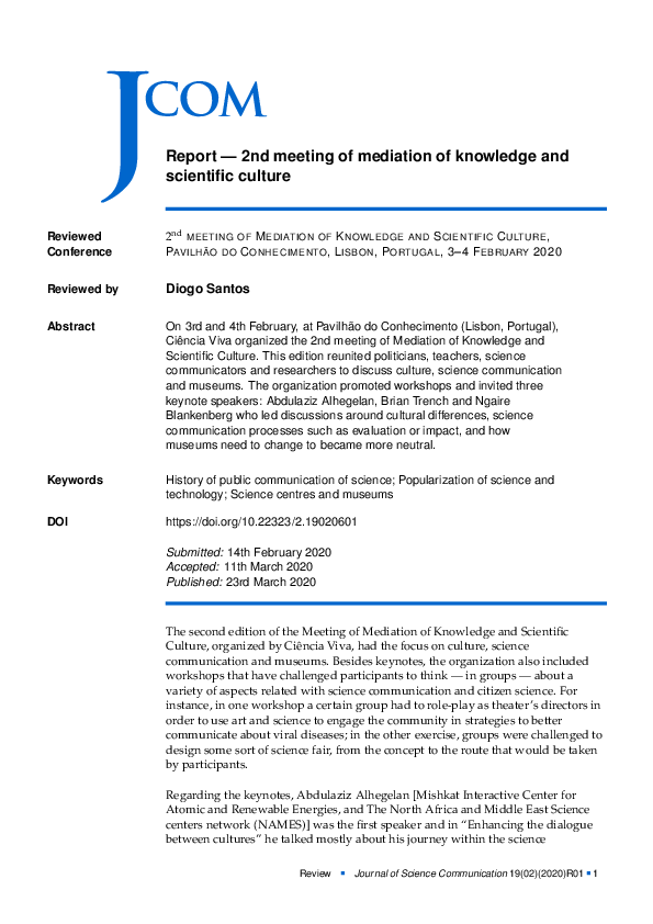 (PDF) Report — 2nd meeting of mediation of knowledge and scientific culture