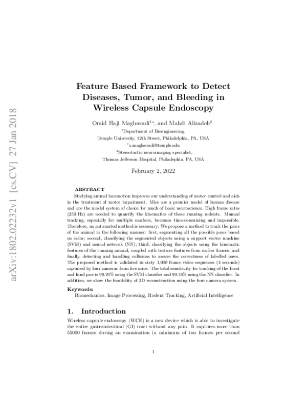 (PDF) Feature Based Framework to Detect Diseases, Tumor, and Bleeding in Wireless Capsule Endoscopy