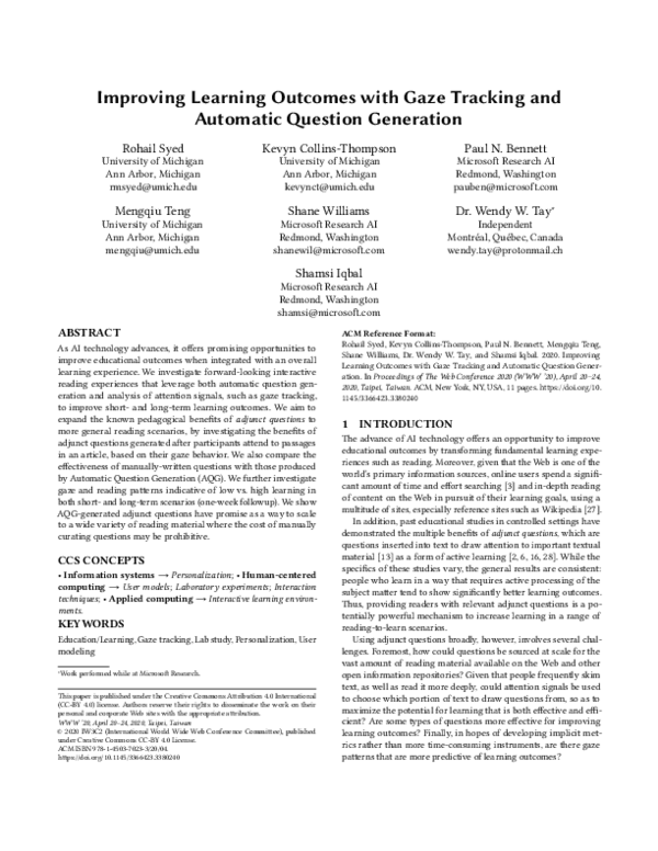 (PDF) Improving Learning Outcomes with Gaze Tracking and Automatic ...