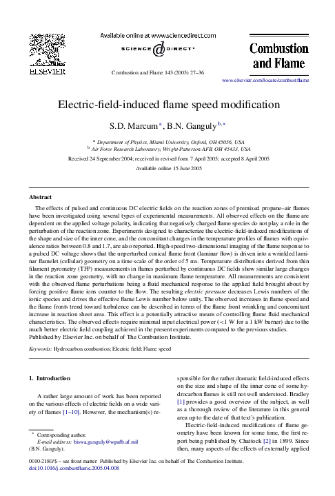 (PDF) Electric-field-induced flame speed modification