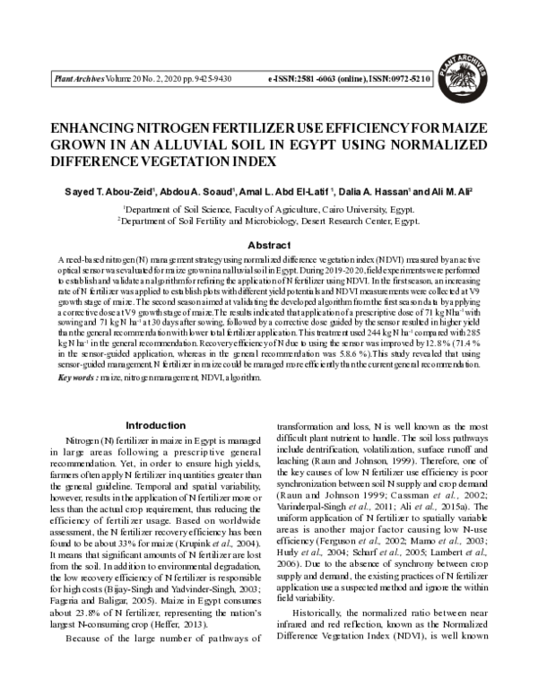 (PDF) Enhancing Nitrogen Fertilizer Use Efficiency for Maize Grown in ...