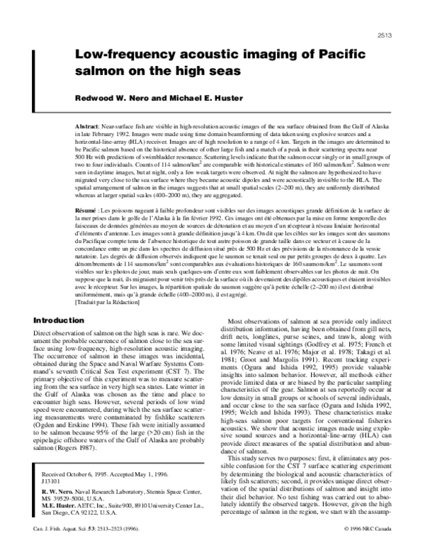 (PDF) Low frequency acoustic imaging of Pacific salmon on the high seas