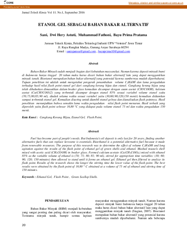 (PDF) Etanol Gel Sebagai Bahan Bakar Alternatif