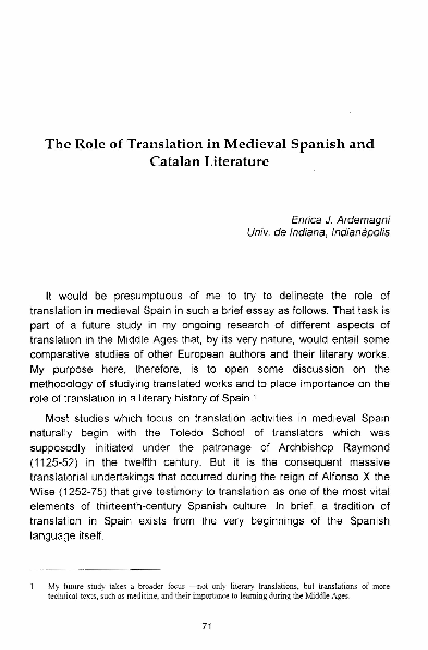 (PDF) The Role of Translation in Medieval Spanish and Catalan Literature