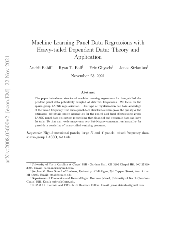 (PDF) Machine learning panel data regressions with heavy-tailed ...