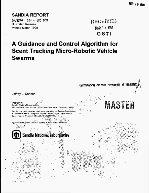 Pdf A Guidance And Control Algorithm For Scent Tracking Micro Robotic Vehicle Swarms