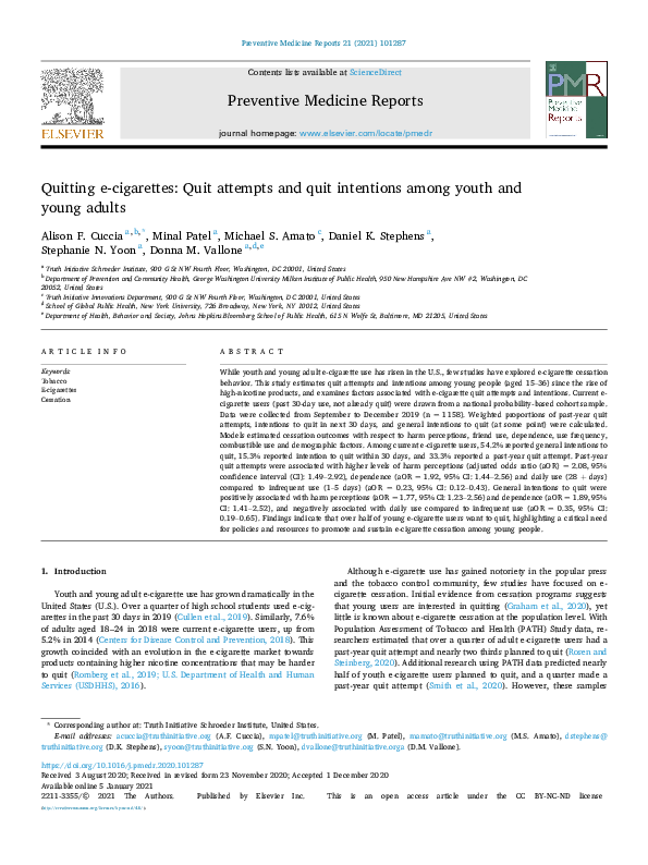 (PDF) Quitting e-cigarettes: Quit attempts and quit intentions among ...
