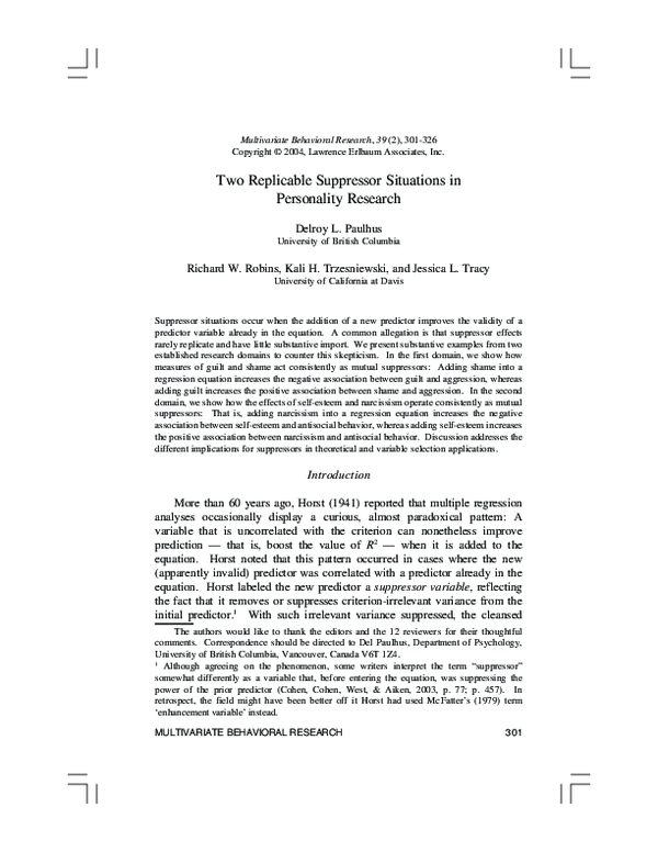 (PDF) Two Replicable Suppressor Situations in Personality Research