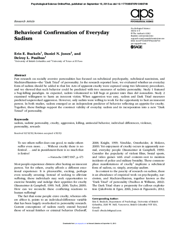 (PDF) Behavioral Confirmation of Everyday Sadism
