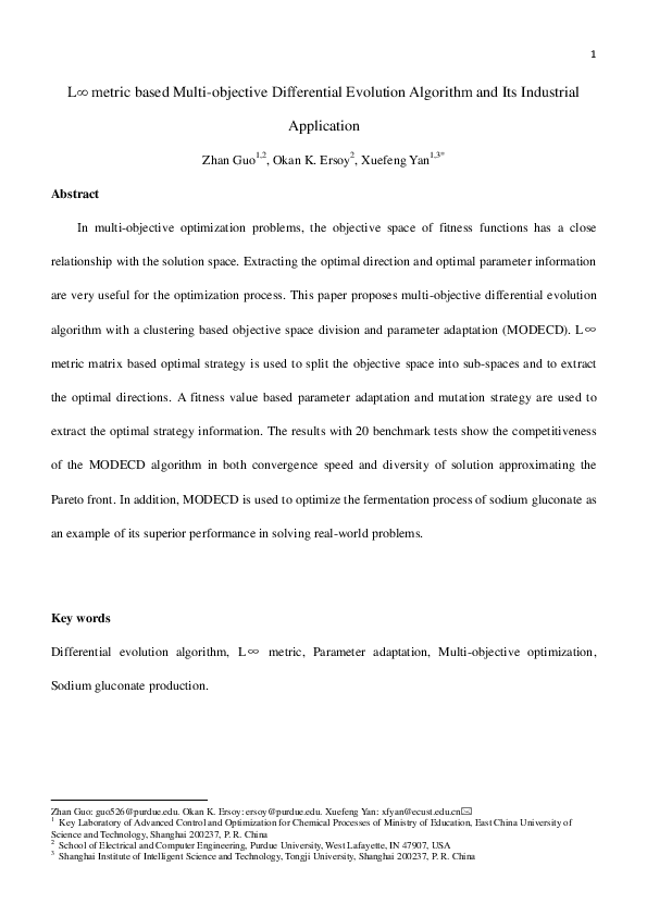 (PDF) L∞ metric based Multi-objective Differential Evolution Algorithm and Its Industrial ...