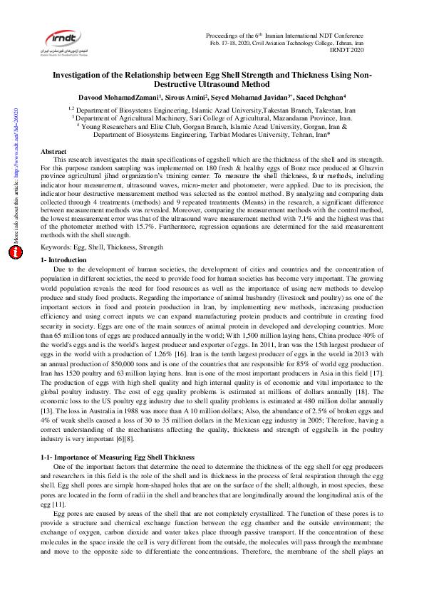 (PDF) Investigation of the Relationship Between Egg Shell Strength and ...