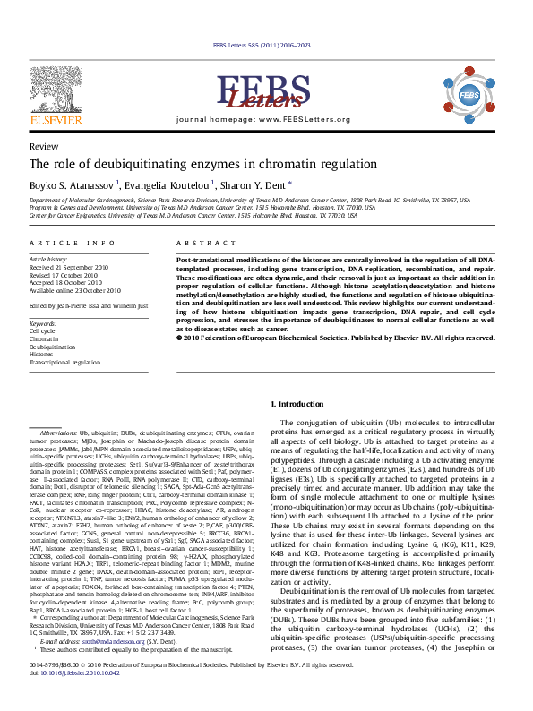 (PDF) The role of deubiquitinating enzymes in chromatin regulation