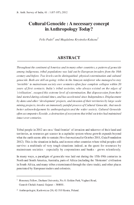 (PDF) Cultural Genocide : A necessary concept in Anthropology Today