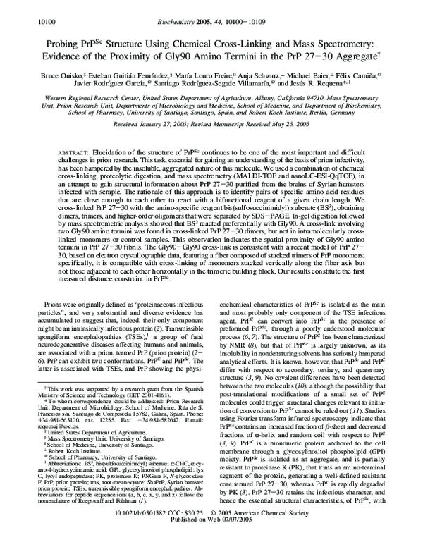 (PDF) Probing PrPSc Structure Using Chemical Cross-Linking and Mass ...
