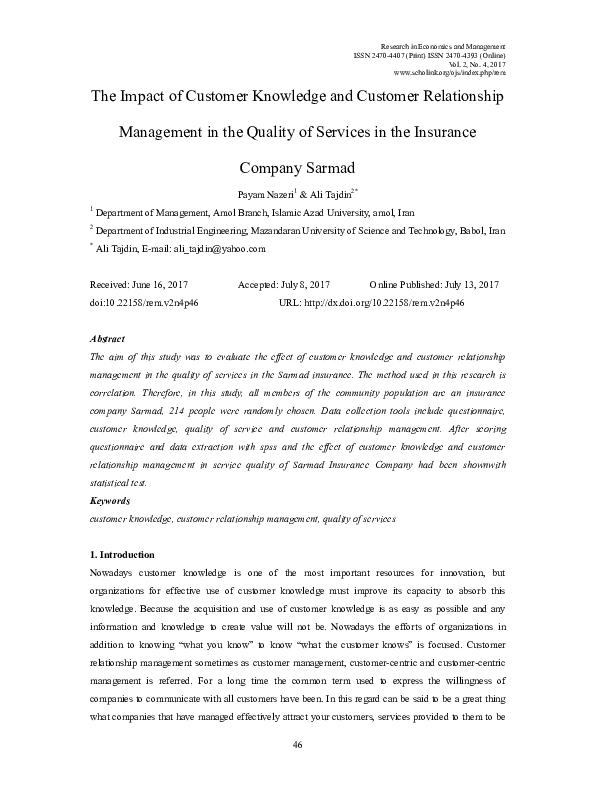 Pdf The Impact Of Customer Knowledge And Customer Relationship Management In The Quality Of