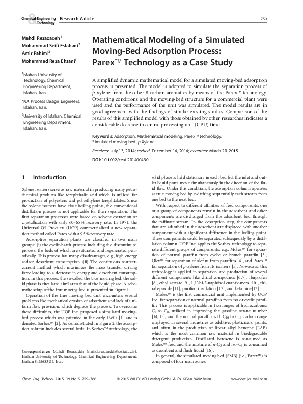 (PDF) Mathematical Modeling of a Simulated Moving-Bed Adsorption ...