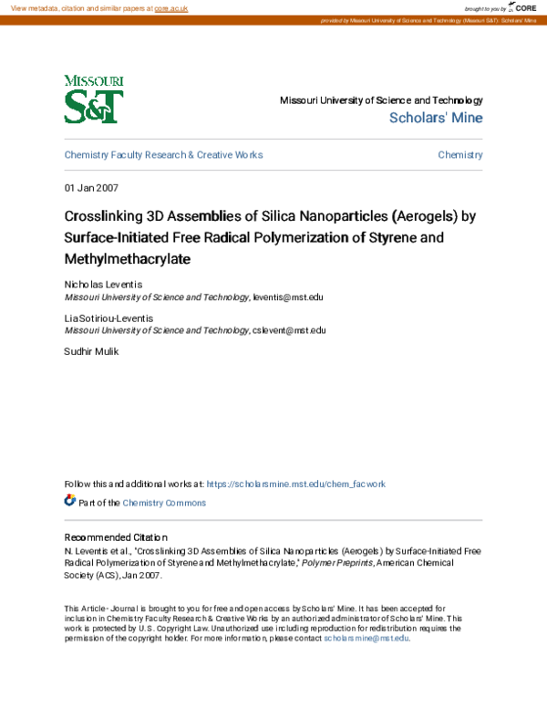 (PDF) Crosslinking 3D assemblies of silica nanoparticles (aerogels) by ...