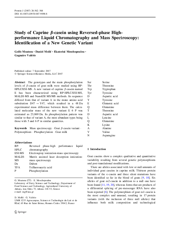 (PDF) Study of caprine beta-casein using reversed-phase high ...