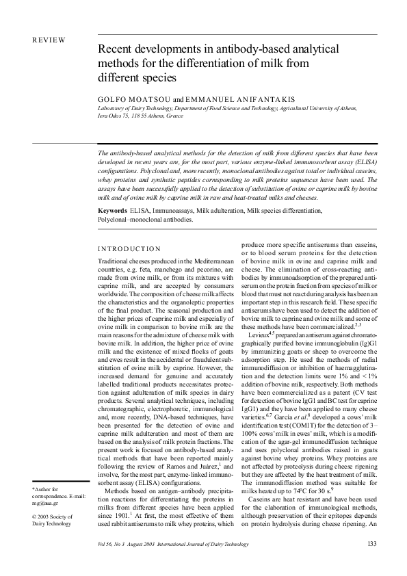(PDF) Recent developments in antibody-based analytical methods for the differentiation of milk ...