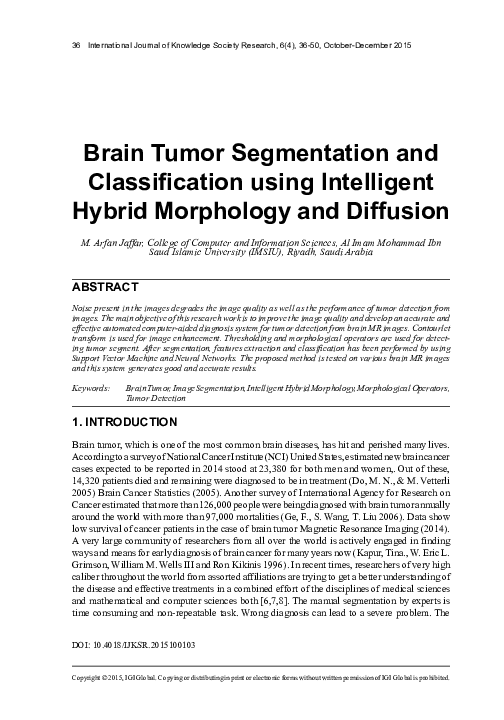(PDF) Brain Tumor Segmentation and Classification using Intelligent Hybrid Morphology and Diffusion