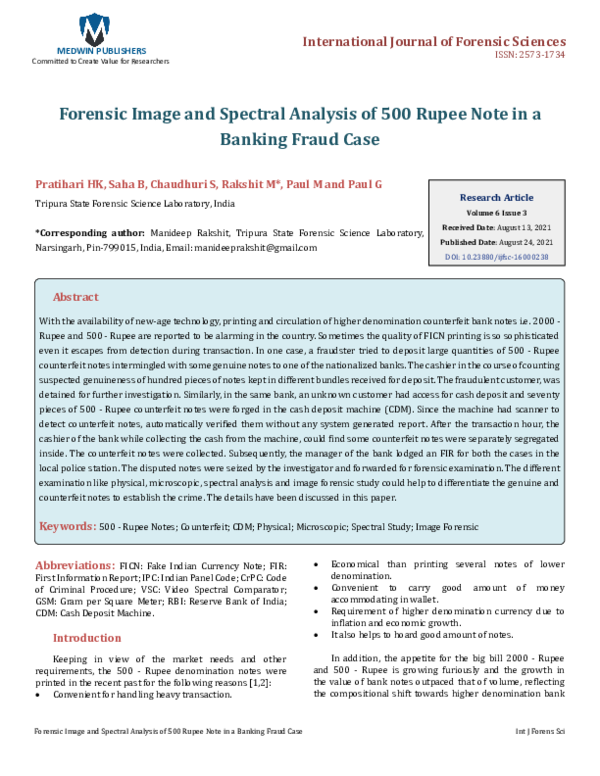 (PDF) Forensic Image and Spectral Analysis of 500 Rupee Note in a ...