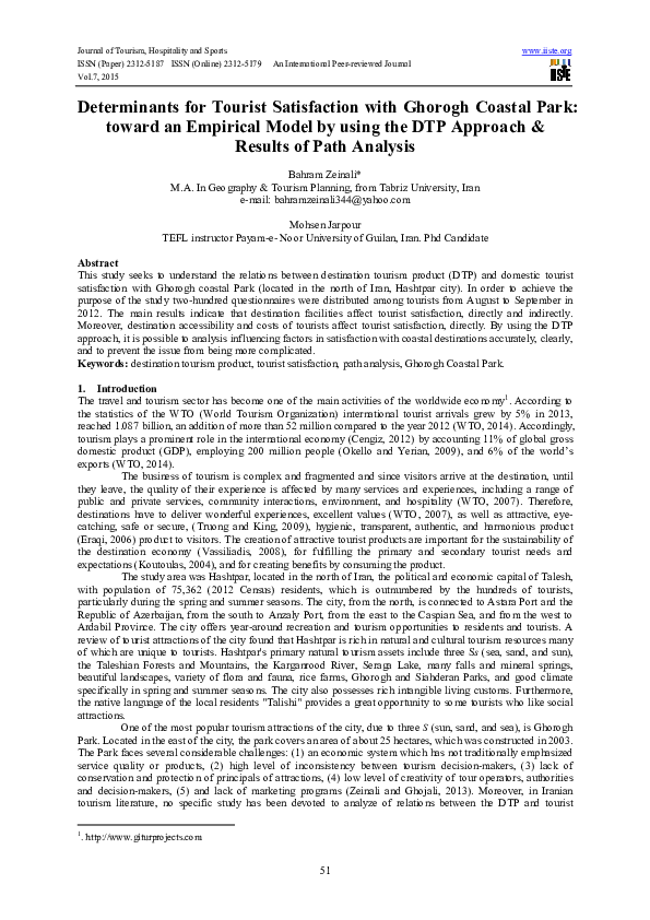 (PDF) Determinants for Tourist Satisfaction with Ghorogh Coastal Park: toward an Empirical Model ...
