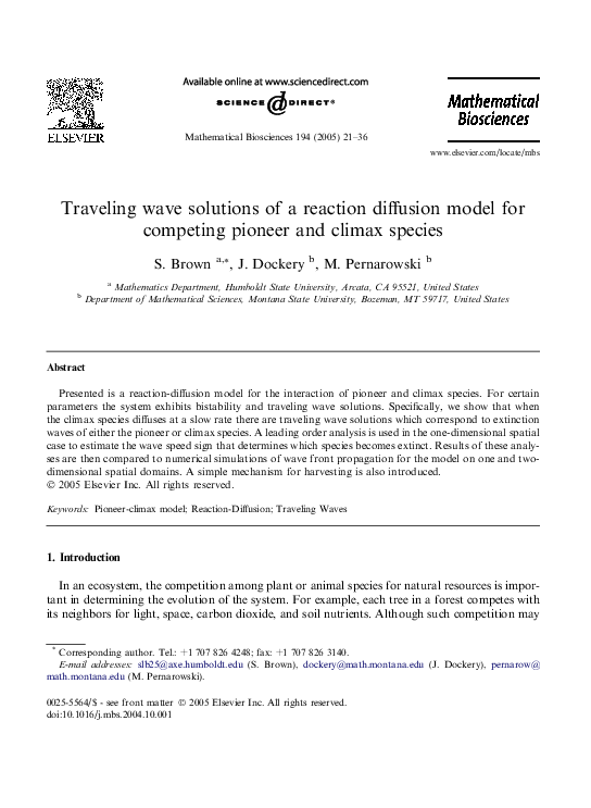 (PDF) Traveling wave solutions of a reaction diffusion model for competing pioneer and climax ...