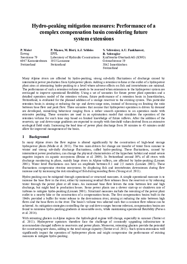 (PDF) Hydro-peaking mitigation measures: performance of a complex ...