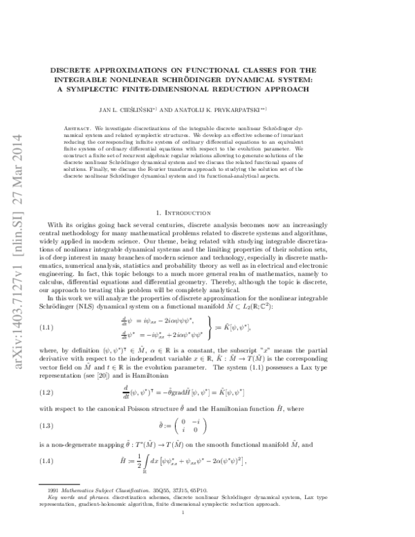 (PDF) Discrete approximations on functional classes for the integrable nonlinear Schrödinger ...