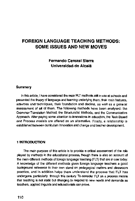 (PDF) Foreign language teaching methods: some issues and new moves
