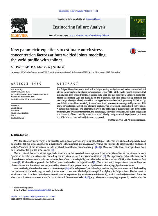 (PDF) New parametric equations to estimate notch stress concentration factors at butt welded ...